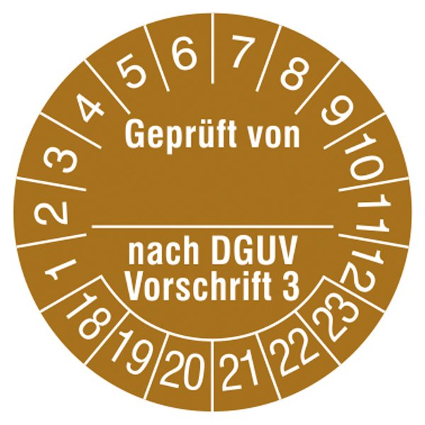 Prüfplakette Geprüft von_ nach DGUV Vorschrift 3 in Jahresfarbe